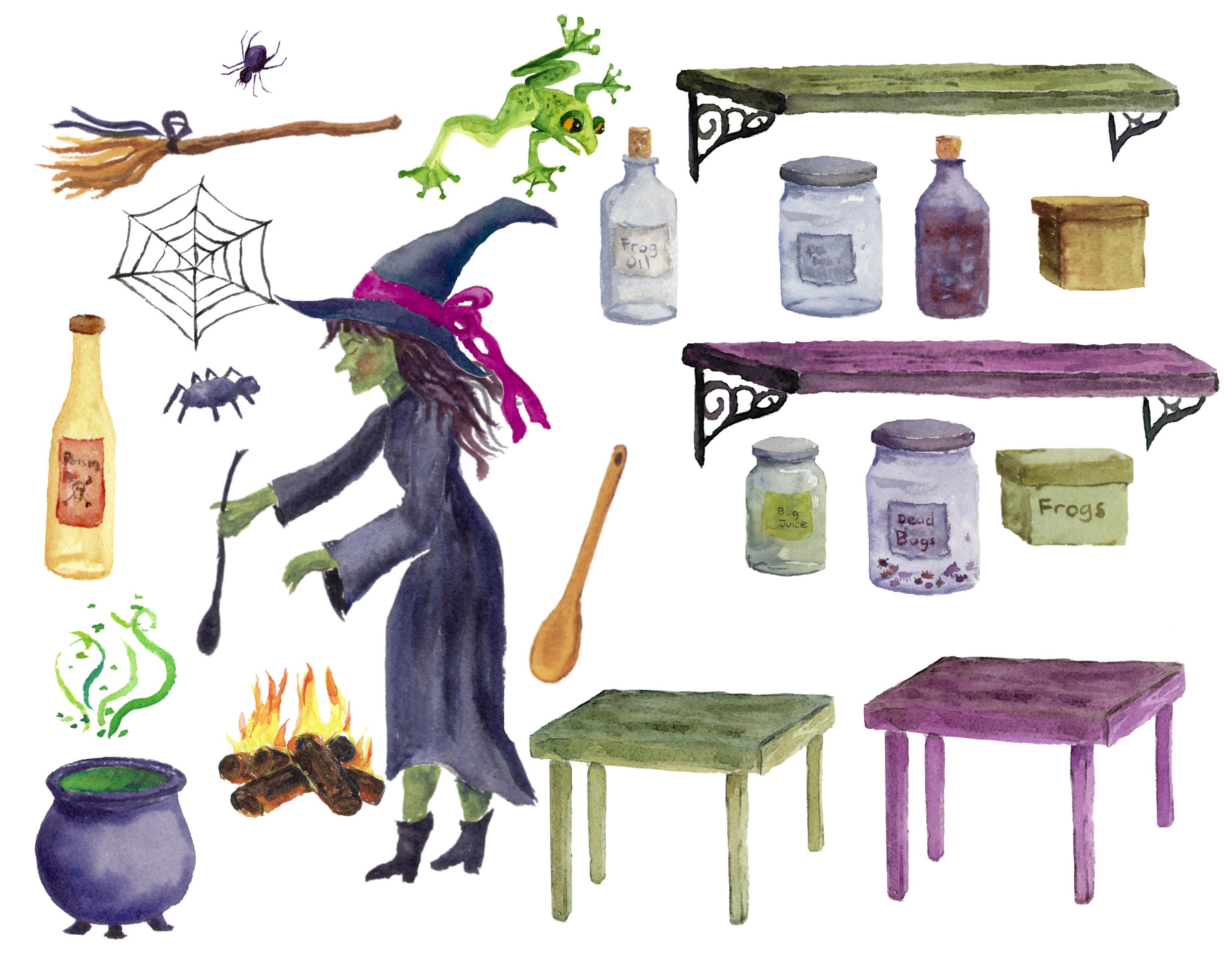 Witch's Kitchen Halloween Clip Art Collection: Witch | Etsy