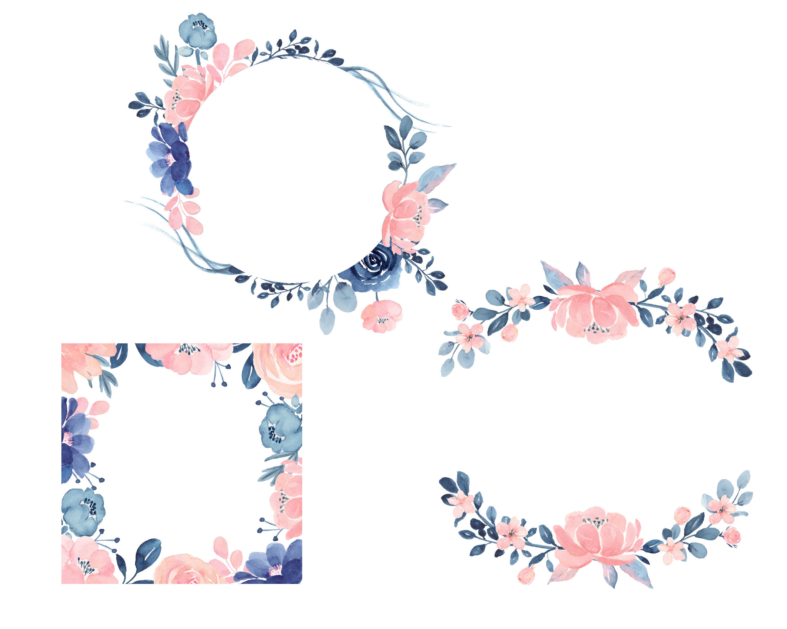 Blush & Navy Wreaths and Frames, Border Design, Square Frames, Pink and ...