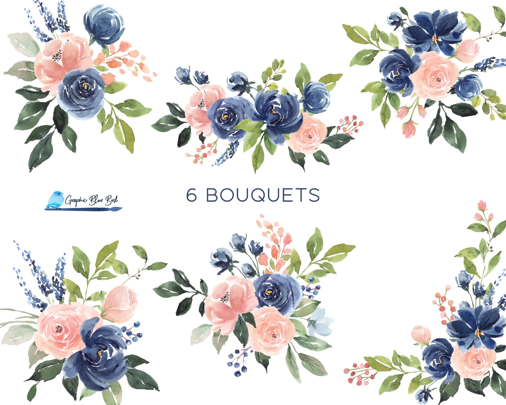 Blush & Blue Flowers, Pink and Blue PNG Flowers, Peonies and Roses ...