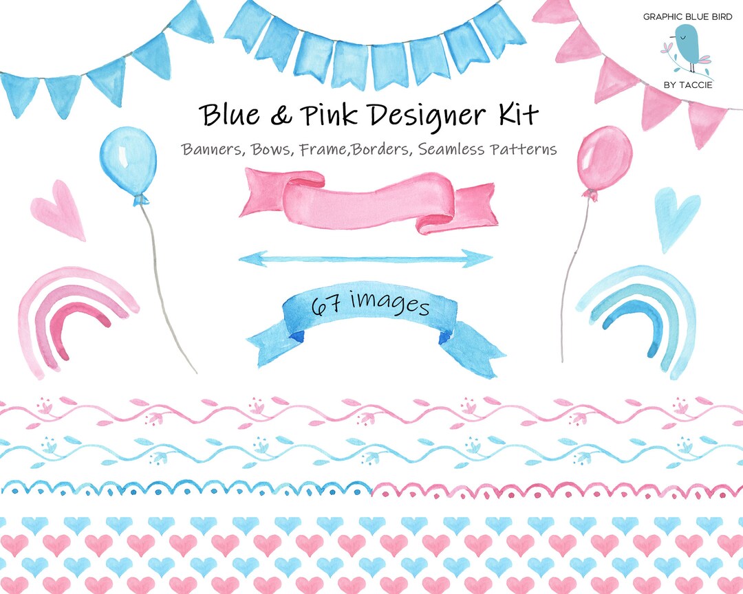 Blue and Pink Designer Kit, Baby Shower, Banners and Borders, Rainbows ...
