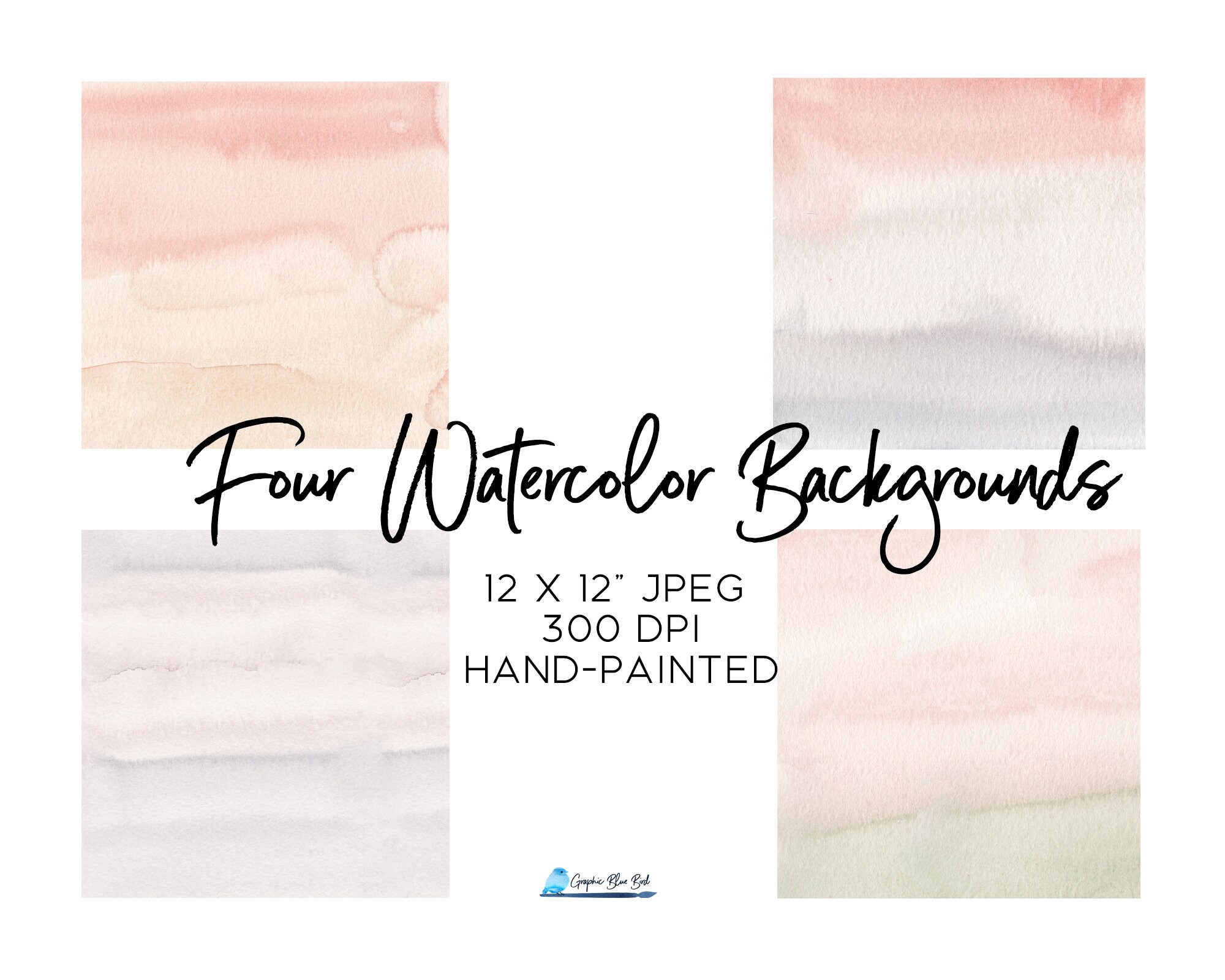 Four Neutral Watercolor Backgrounds Downloadable Digital | Etsy