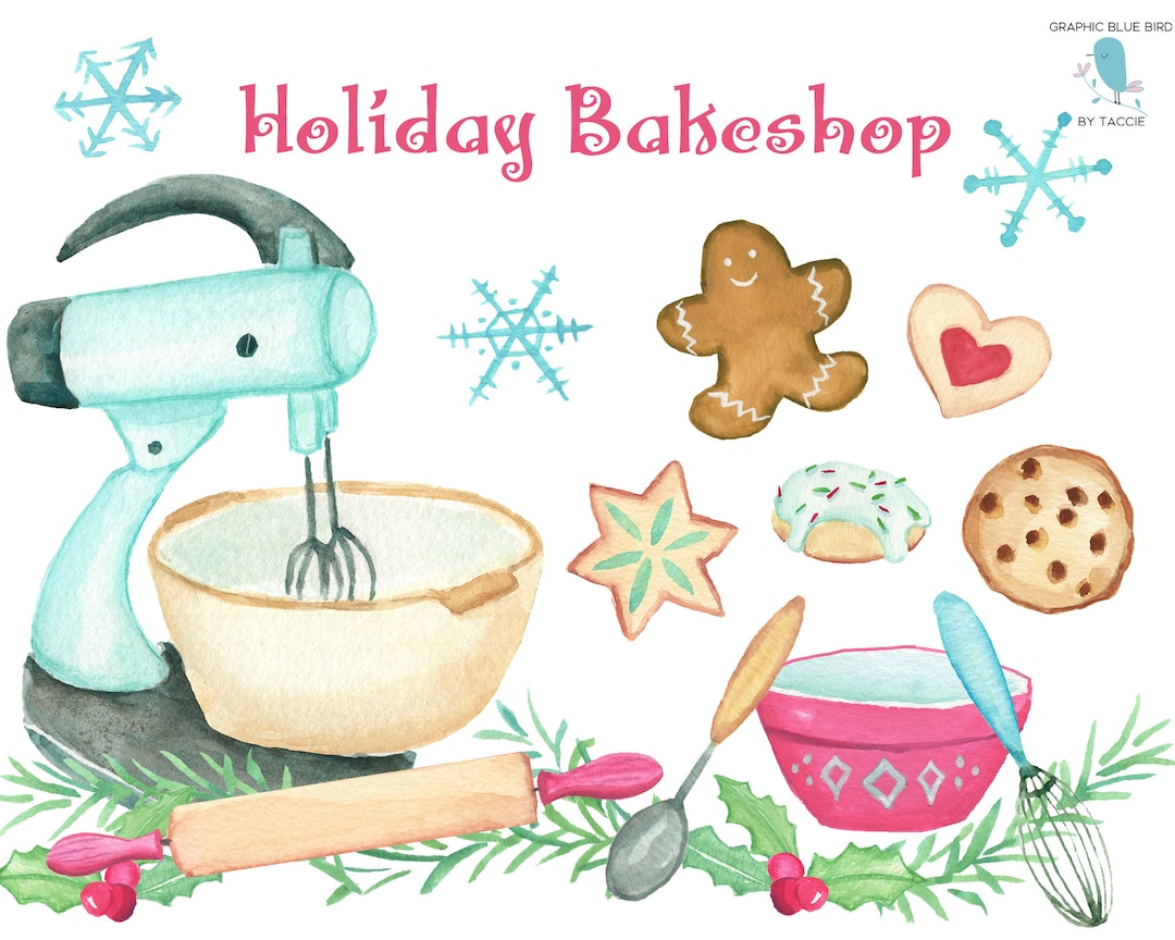 Holiday Baking Illustrations, Christmas Cookies, Watercolor Clipart ...
