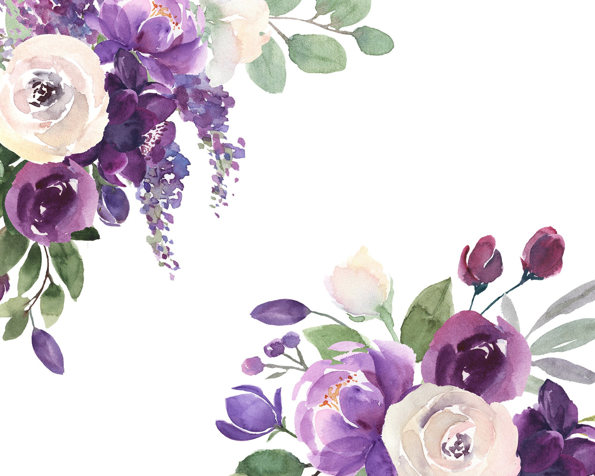 Purple Watercolor Floral Designs Floral Wreaths in Purple - Etsy