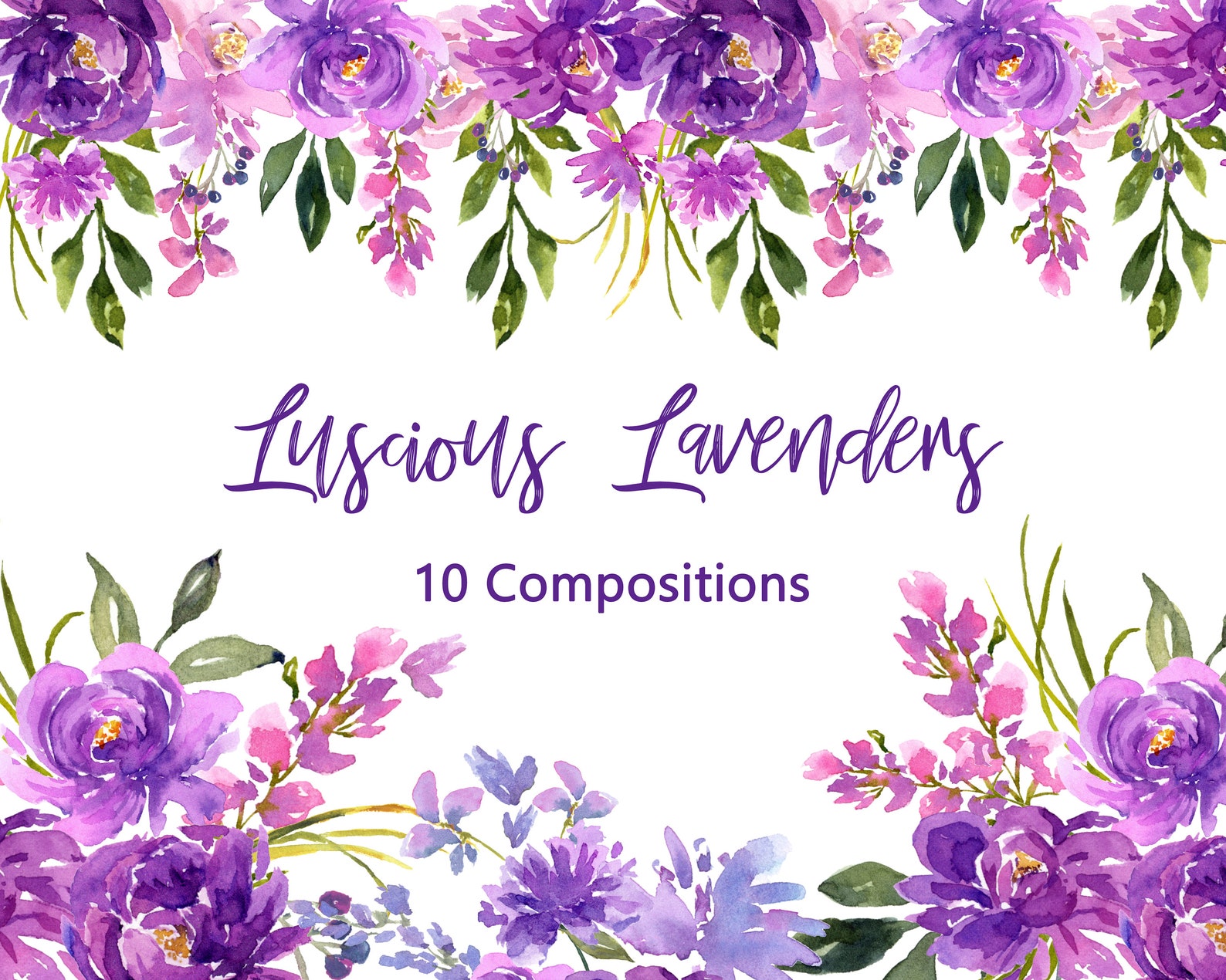Purple Flower Designs, Watercolor Cip Art, Lavender Watercolor Flowers ...