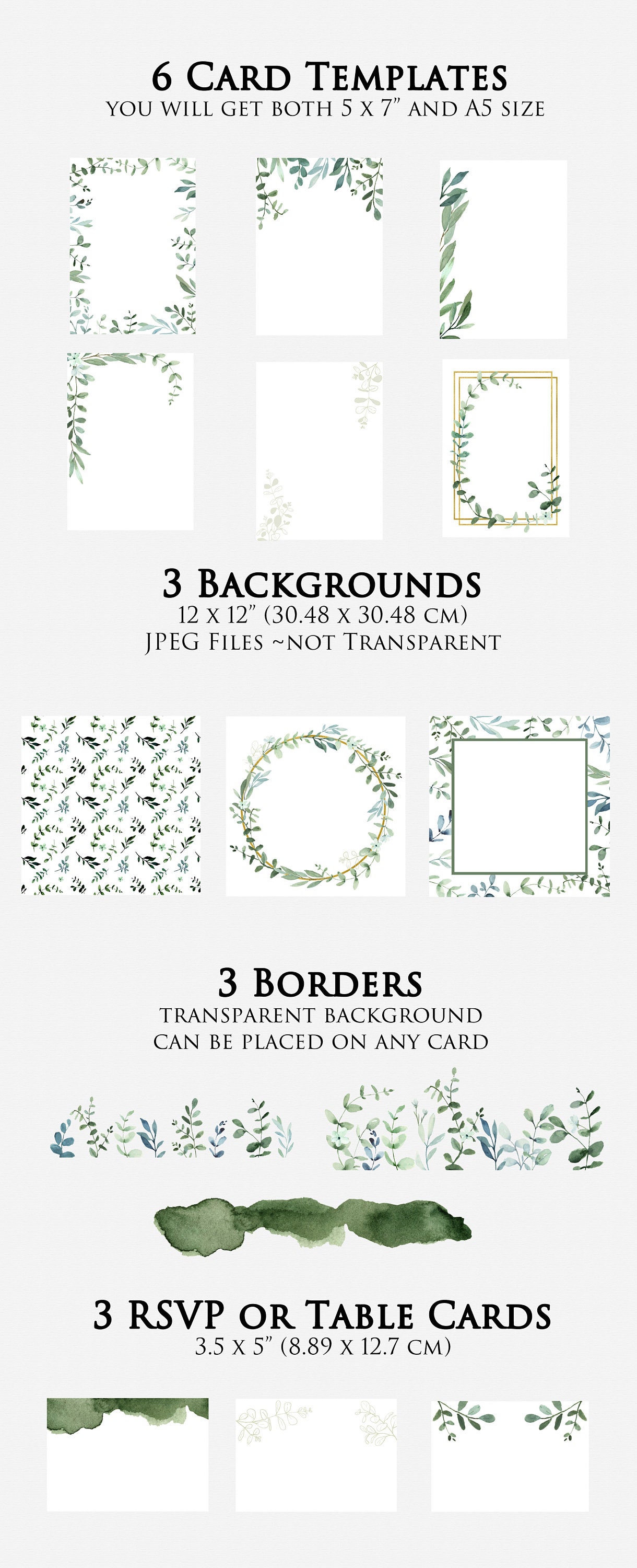 Eucalyptus Card Templates Greenery Backgrounds Eucalyptus | Etsy
