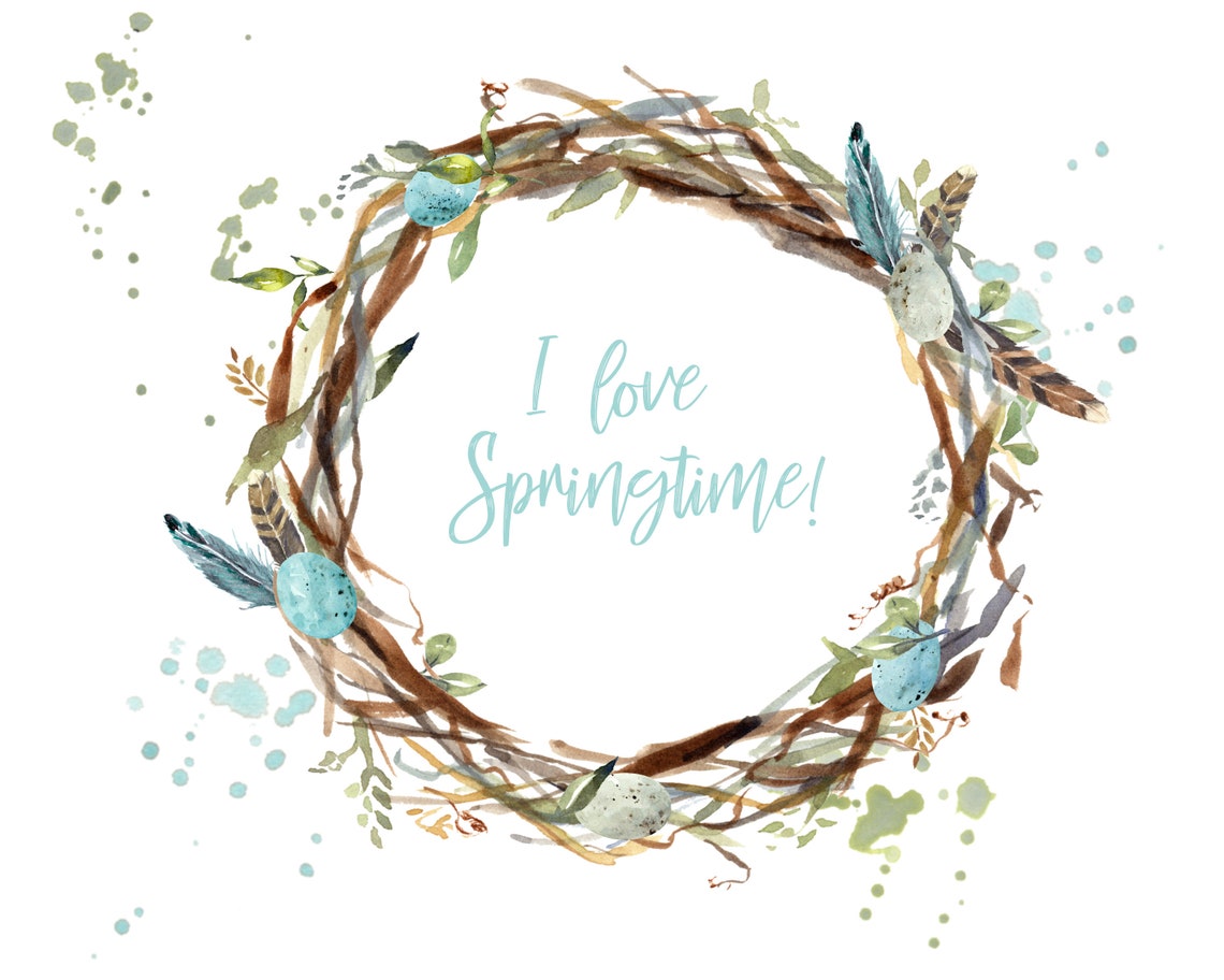 Spring Watercolor Clipart Set: Birds Eggs Nest Spring | Etsy