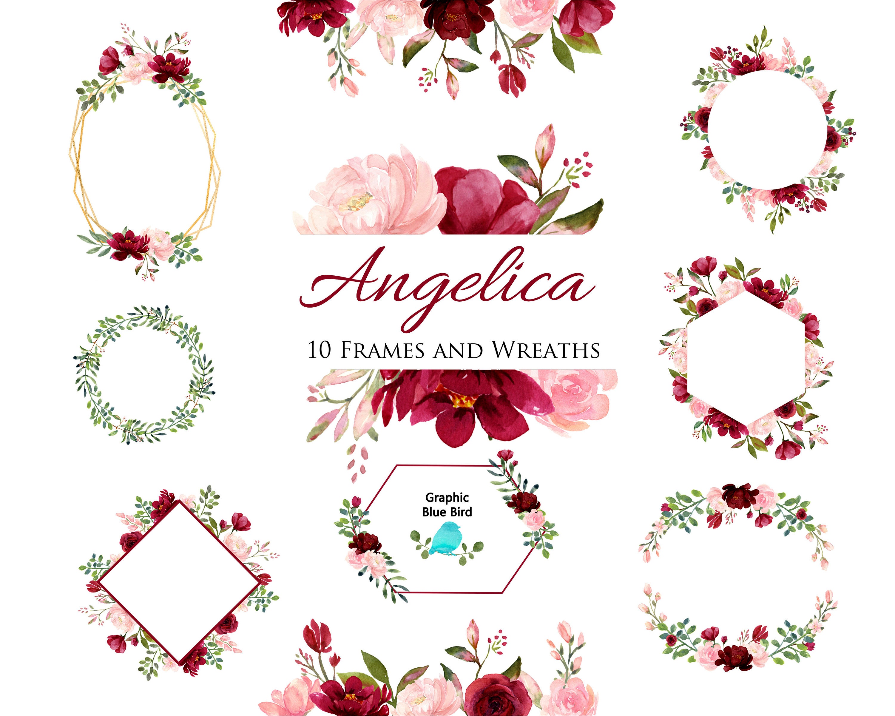 Blush and Burgundy Frames and Wreaths, Floral Frames, Crystal Frames ...