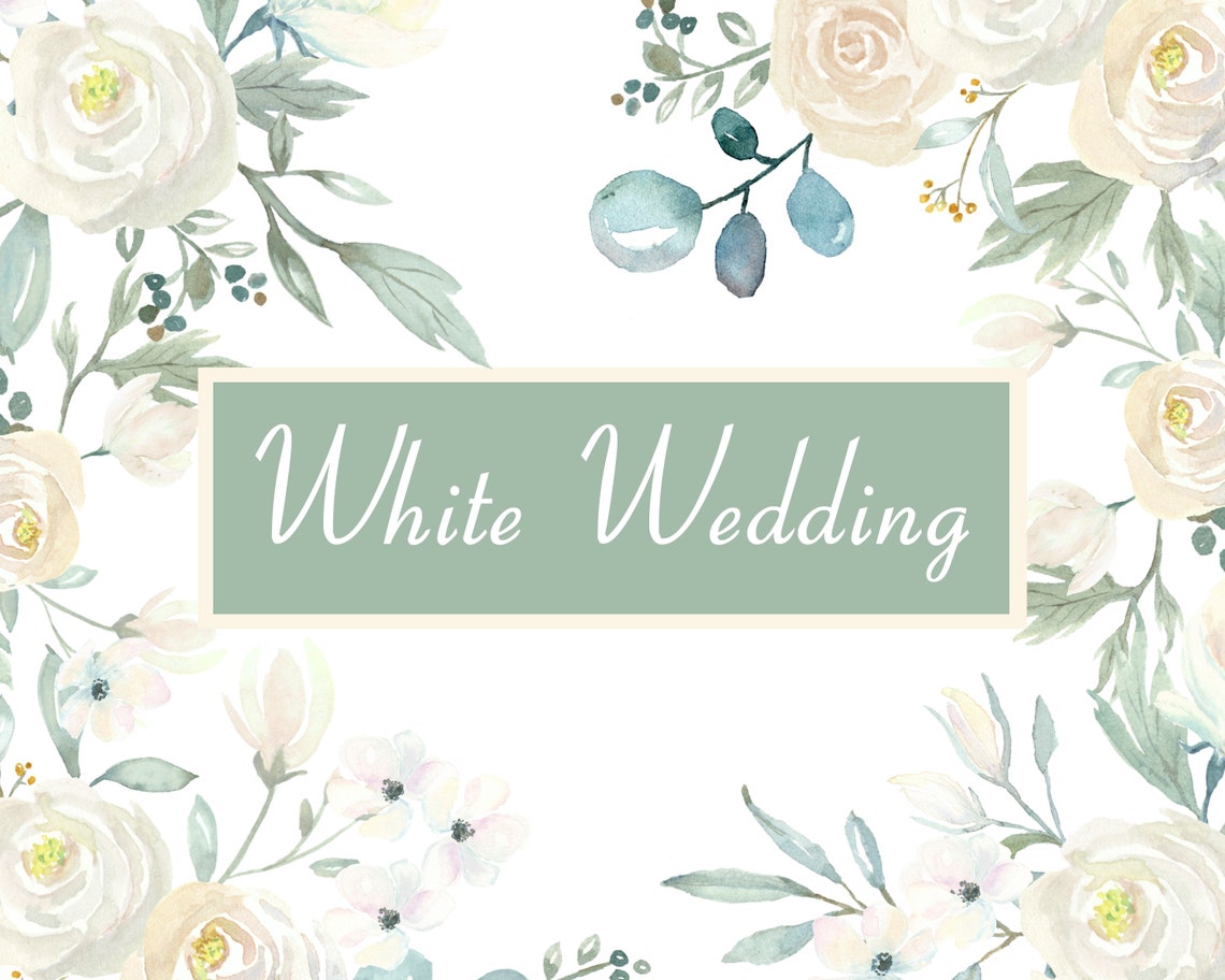 White Floral Watercolor Collection, White Wedding Clip Art, Hand ...