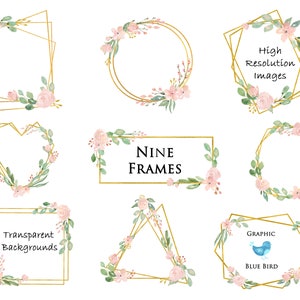 Pink and Gold Floral Frames, Geometric Gold Frames With Blush Pink ...