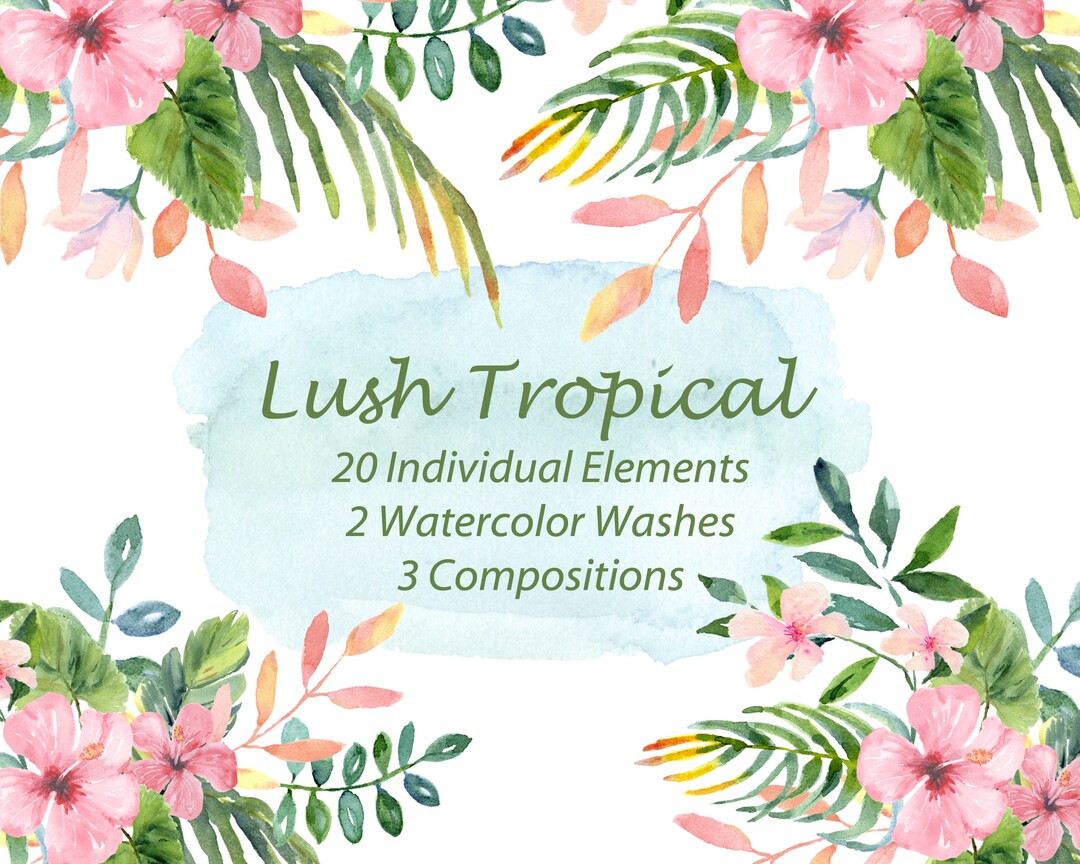 Tropical Watercolor Clip Art, Watercolor Tropical Leaves, Wreaths ...