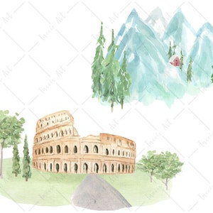 European Travel Watercolor Clipart Set, Rome, Venice, Paris, Holland ...