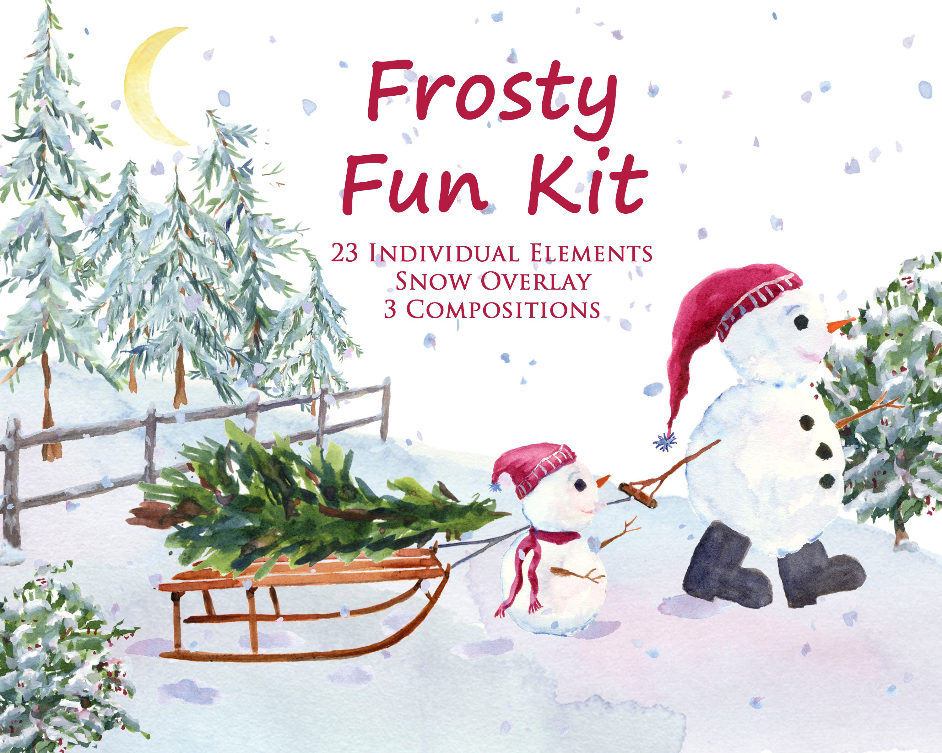 Snowman Fun Kit, Includes Individual Elements: Snowmen, Vintage Sled ...