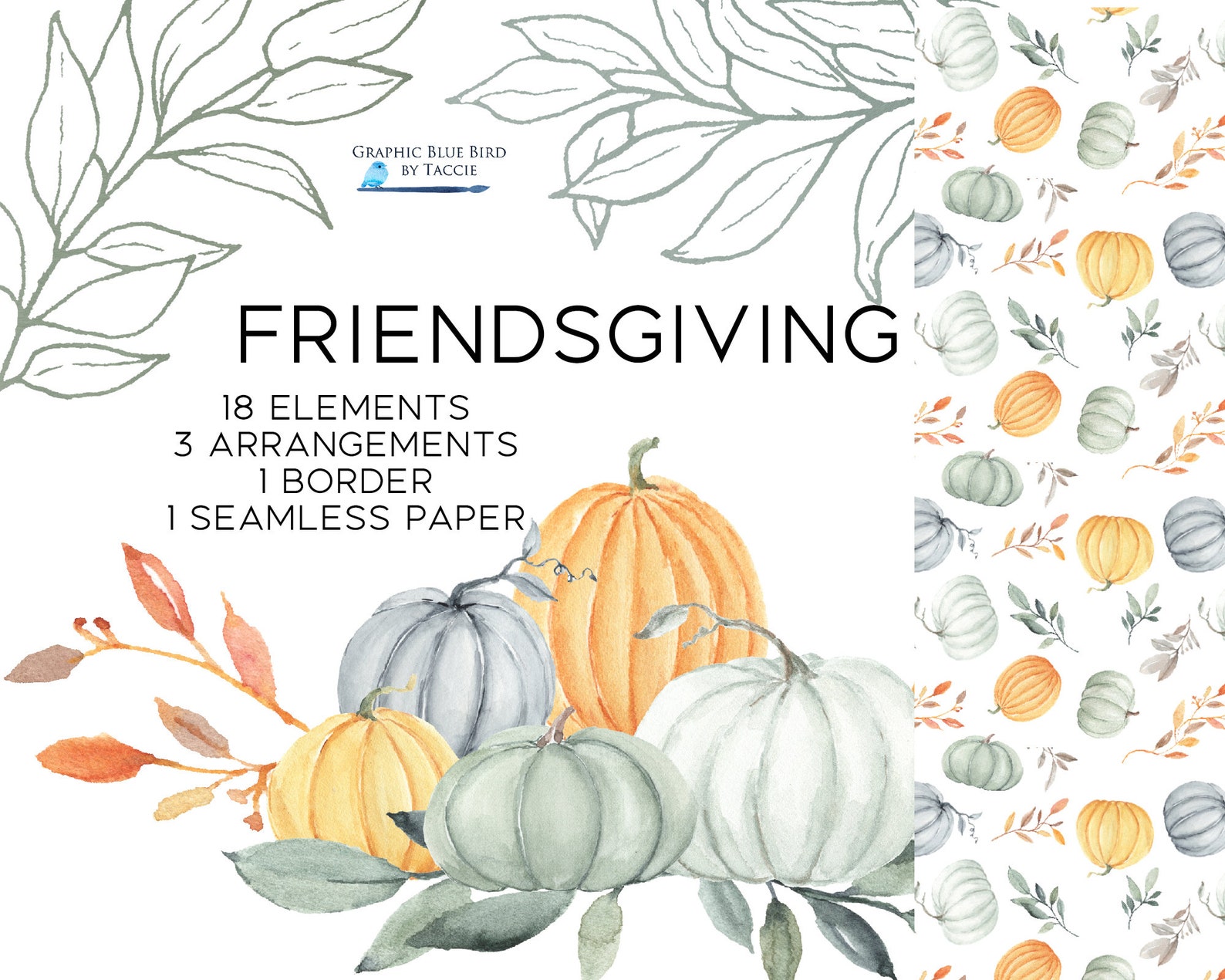 Clipart for Friendsgiving, Clip Art for Thanksgiving, Watercolor ...