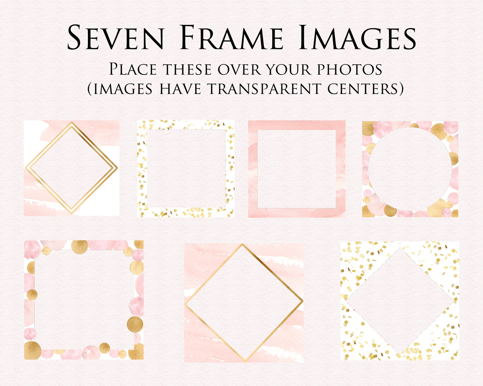 Square Blush and Gold Frames & Backgrounds, Set of 18 Pink Blush and ...