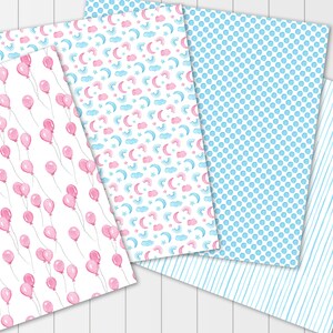 Blue and Pink Digital Paper Pack, Baby Shower Digital Paper, Rainbows ...