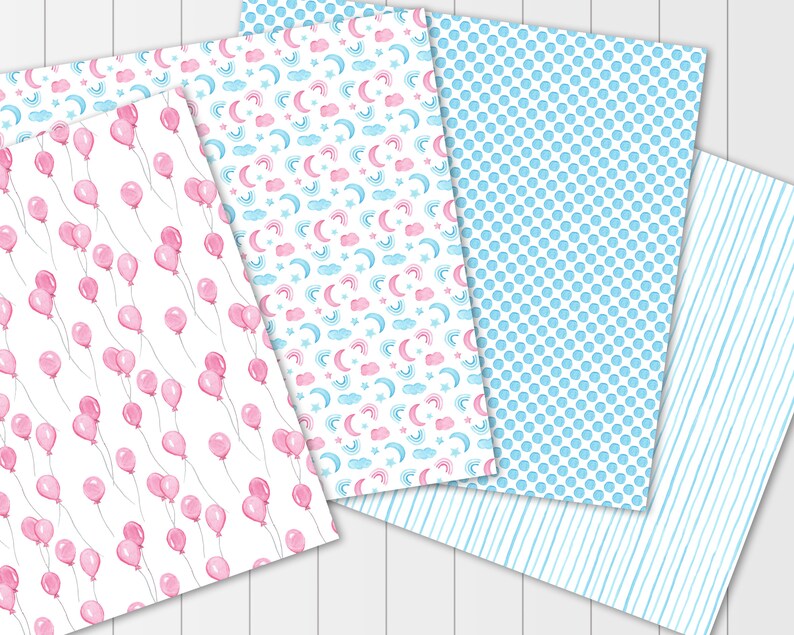 Blue and Pink Digital Paper Pack, Baby Shower Digital Paper, Rainbows ...