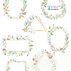 Pink Floral Frames, Gold Geometric Frames With Blush Pink Flowers ...
