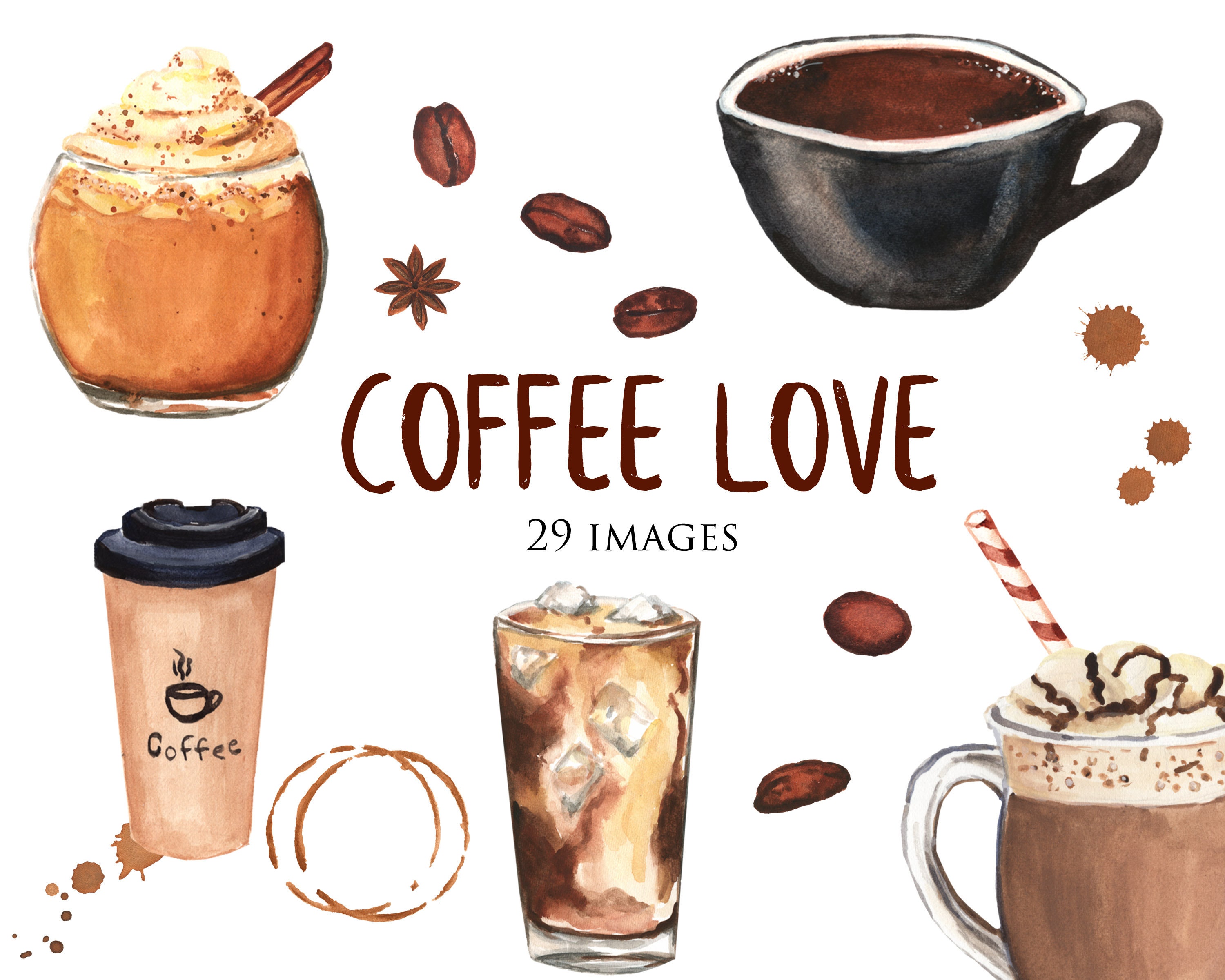 Coffee Clipart 12 coffee drinks Espresso cafe latte pumpkin | Etsy