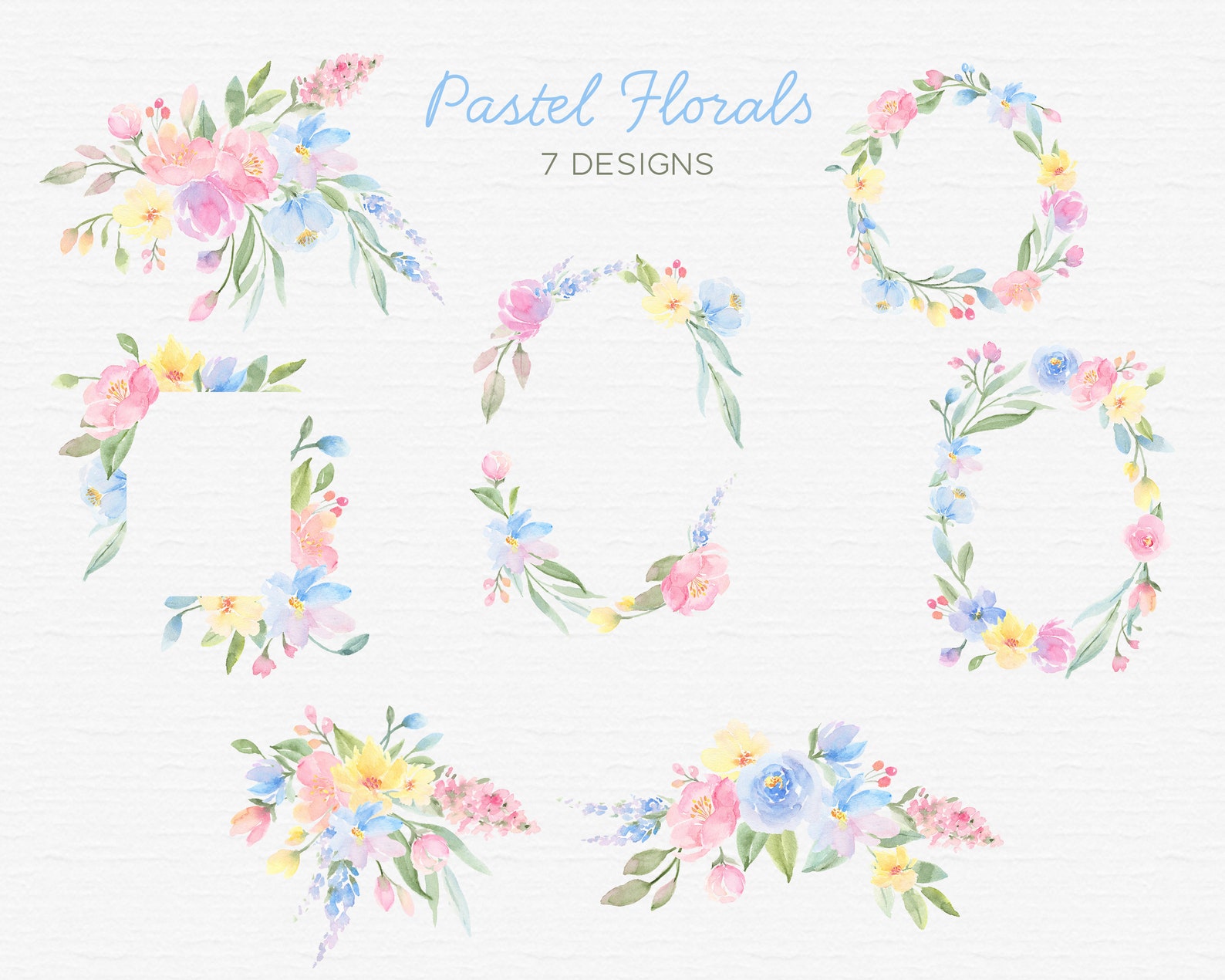 Pastel Flowers in Pink, Blue and Yellow, Baby Shower, Spring Flowers ...