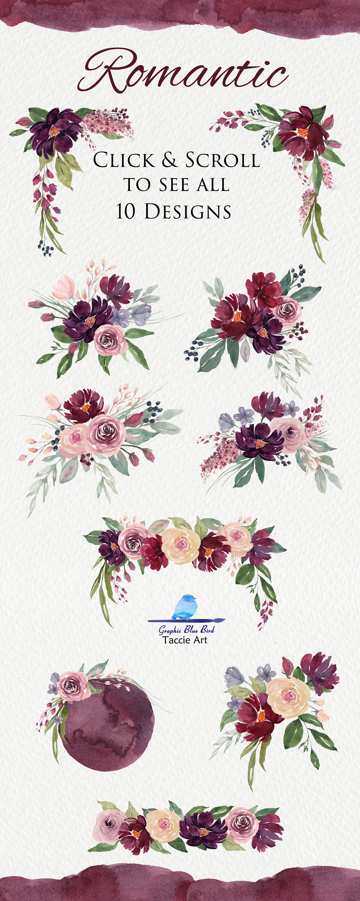 Floral Bouquet Designs, Burgundy and Plum Flower Frames and Wreaths ...