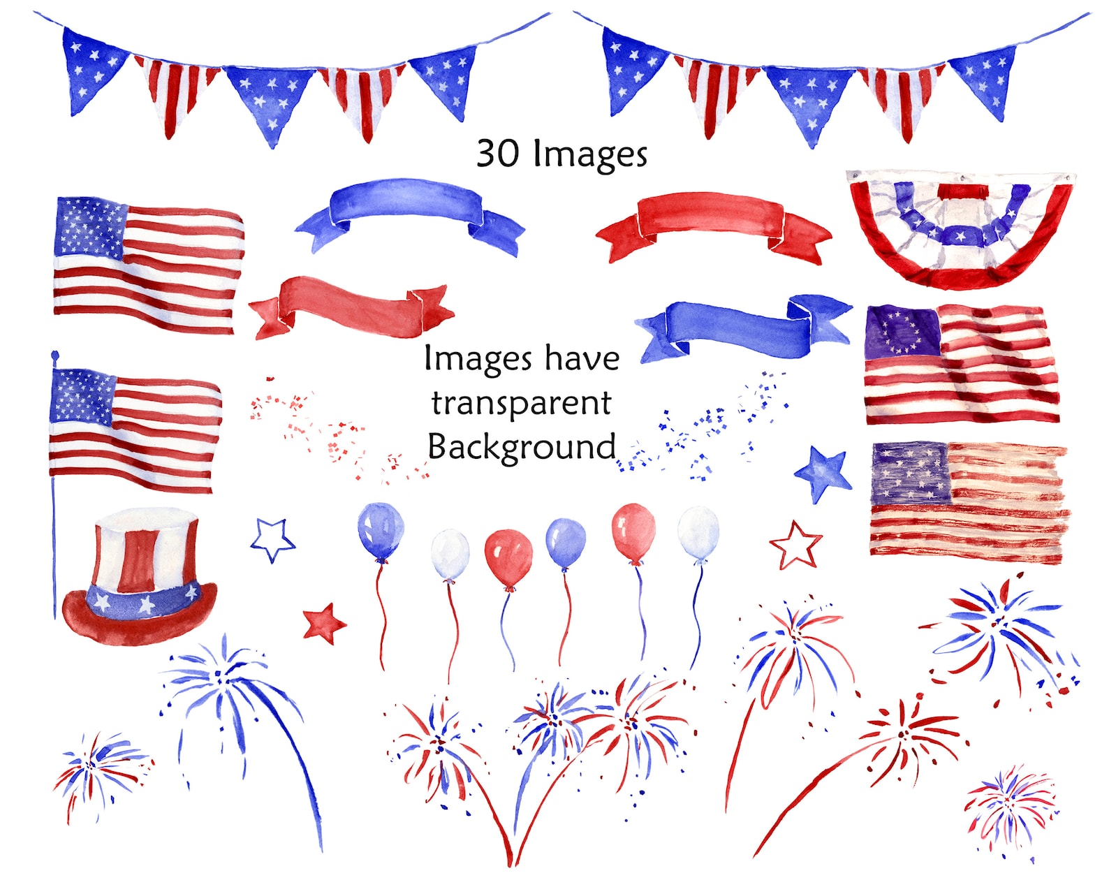 Fourth of July Clipart Fireworks Flags American Holiday | Etsy