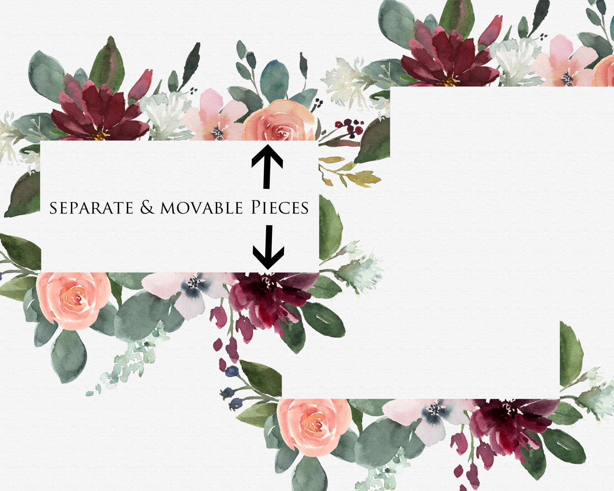 Blooms and Berries Floral Frames Burgundy and Blush Frames | Etsy