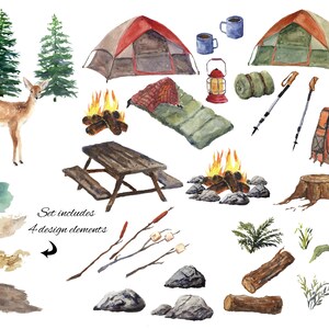Watercolor Camping and Backpacking Clip Art Set: Tents, Backpack ...