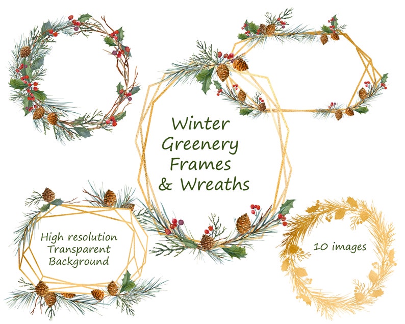 Winter Frames and Wreaths Greenery Collection Watercolor Clip - Etsy