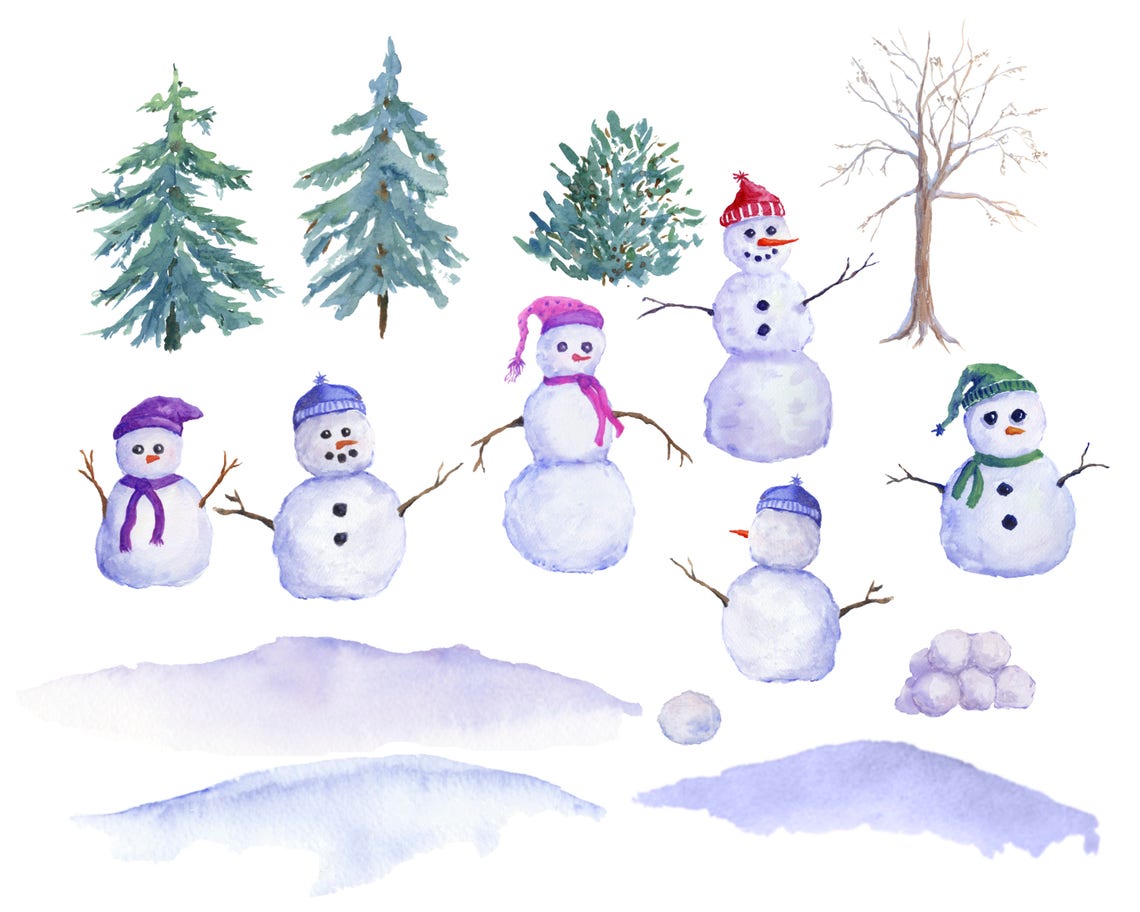 Snowman Clipart Watercolor Snowman Family Winter Clip Art - Etsy