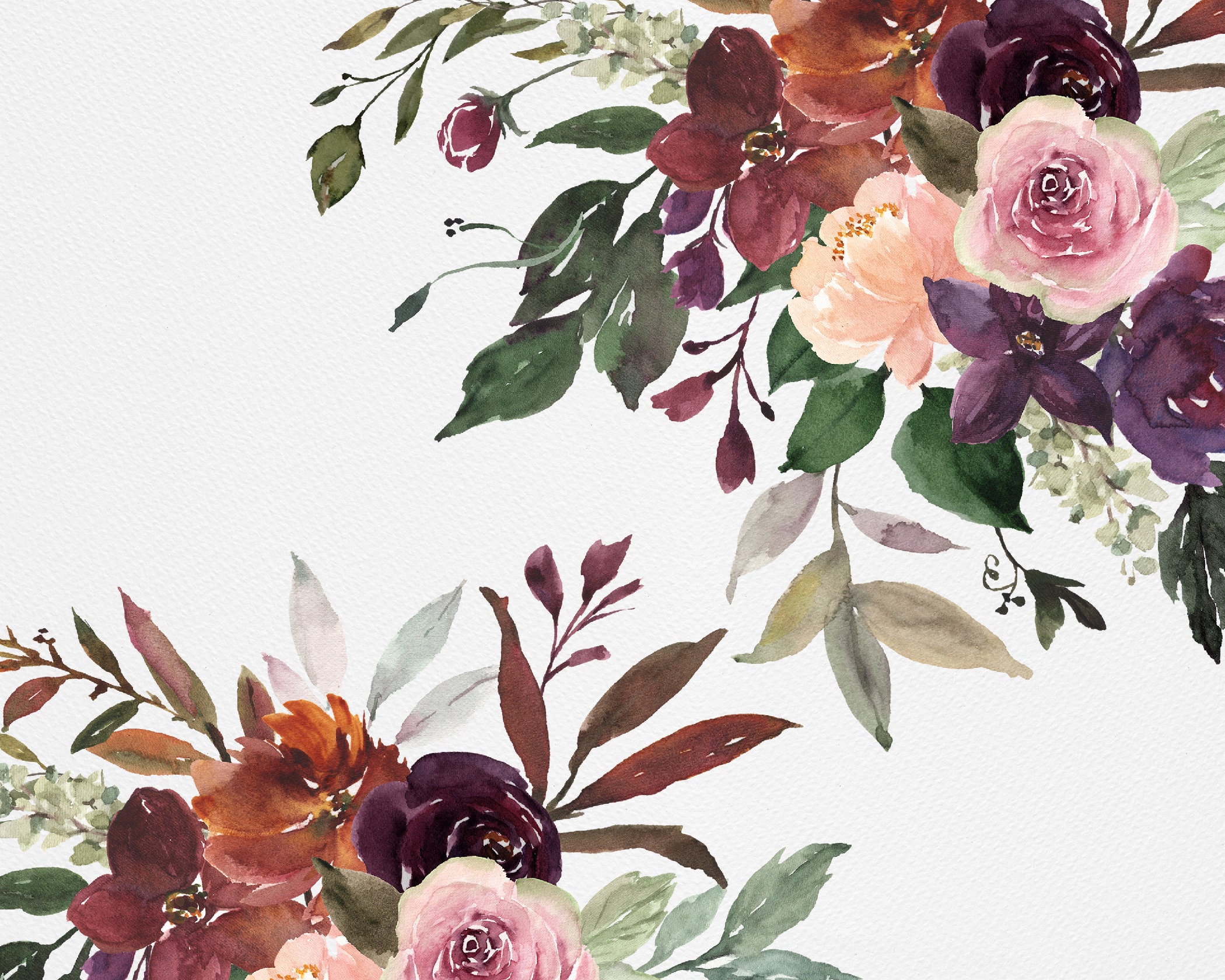 Fall Watercolor Flowers Leaves Floral Bouquets Brown Orange - Etsy