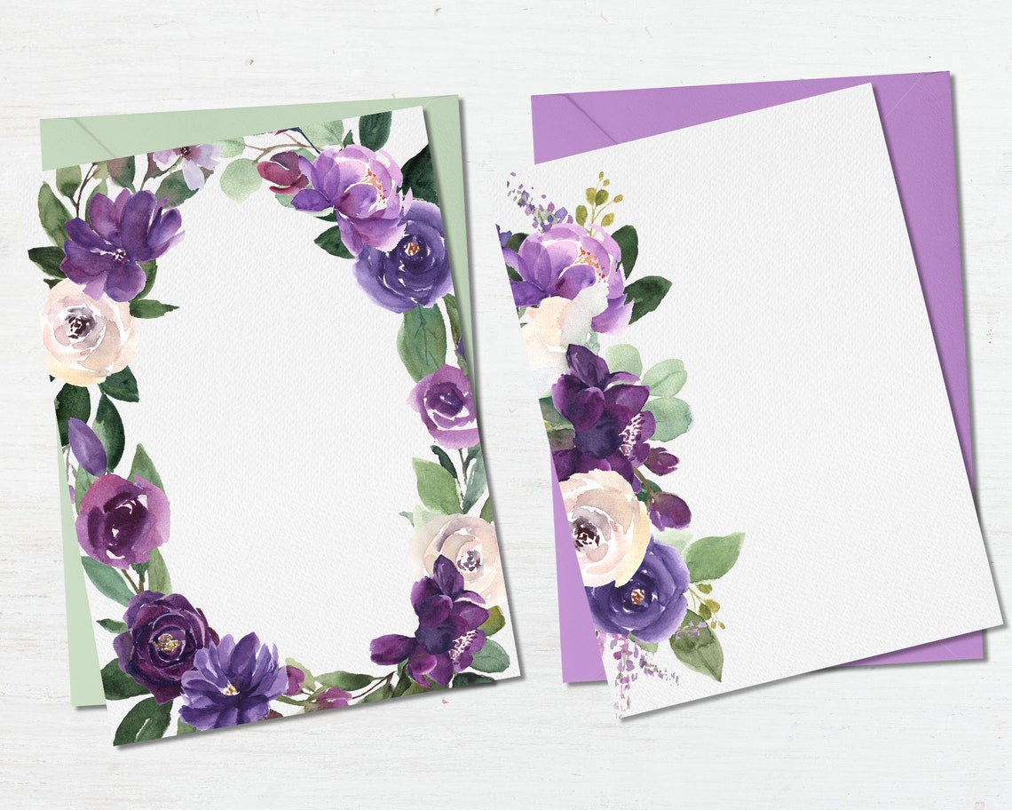 Purple Watercolor Floral Designs | Floral Wreaths in Purple, Plum and ...