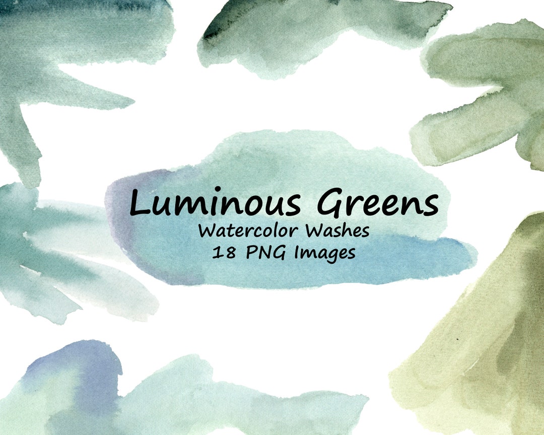 Luminous Greens Watercolor Textures, Splashes and Splotches Clipart ...