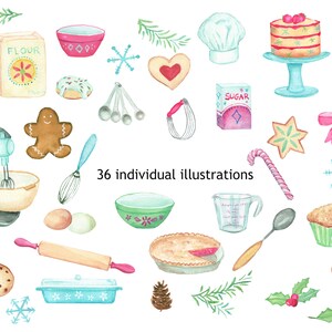 Holiday Baking Illustrations, Christmas Cookies, Watercolor Clipart ...