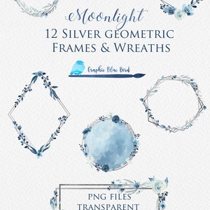 Silver, Blue and White Geometric Frames,watercolor Frames and Wreaths ...