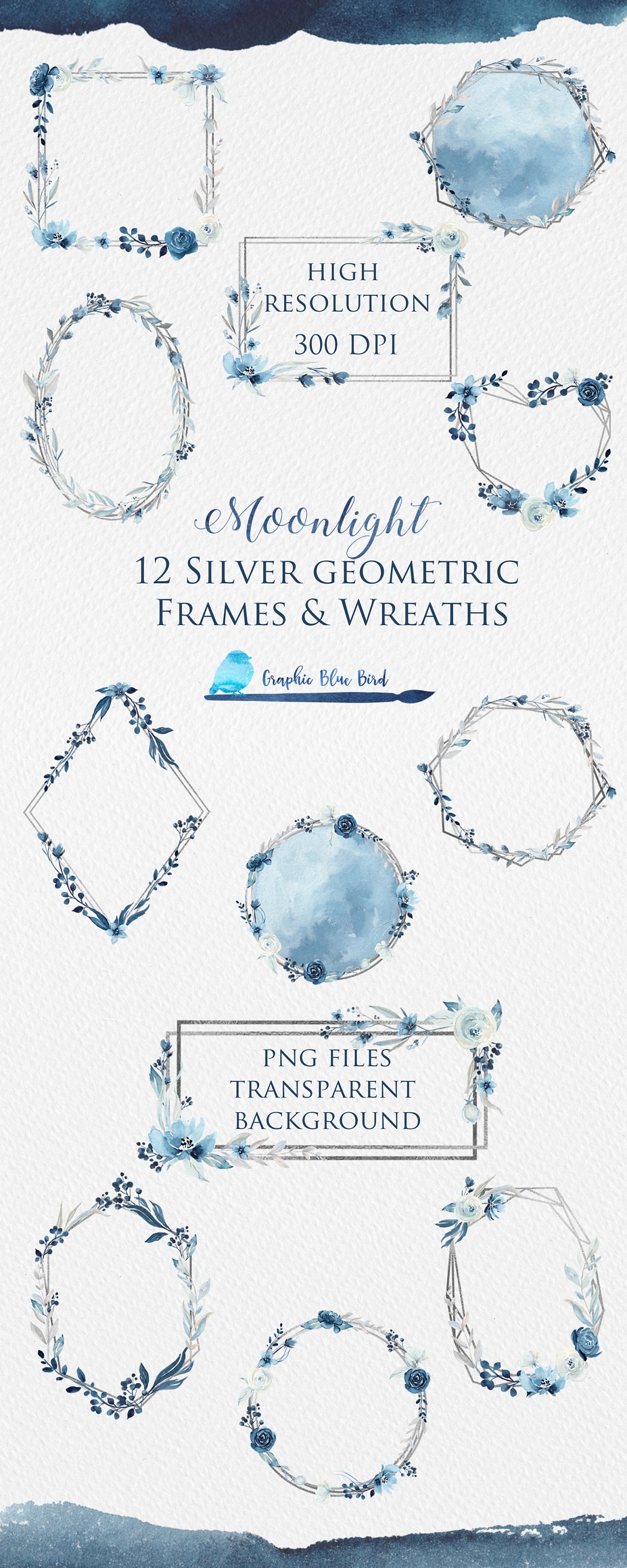 Silver Blue and White Geometric Frameswatercolor Frames and - Etsy