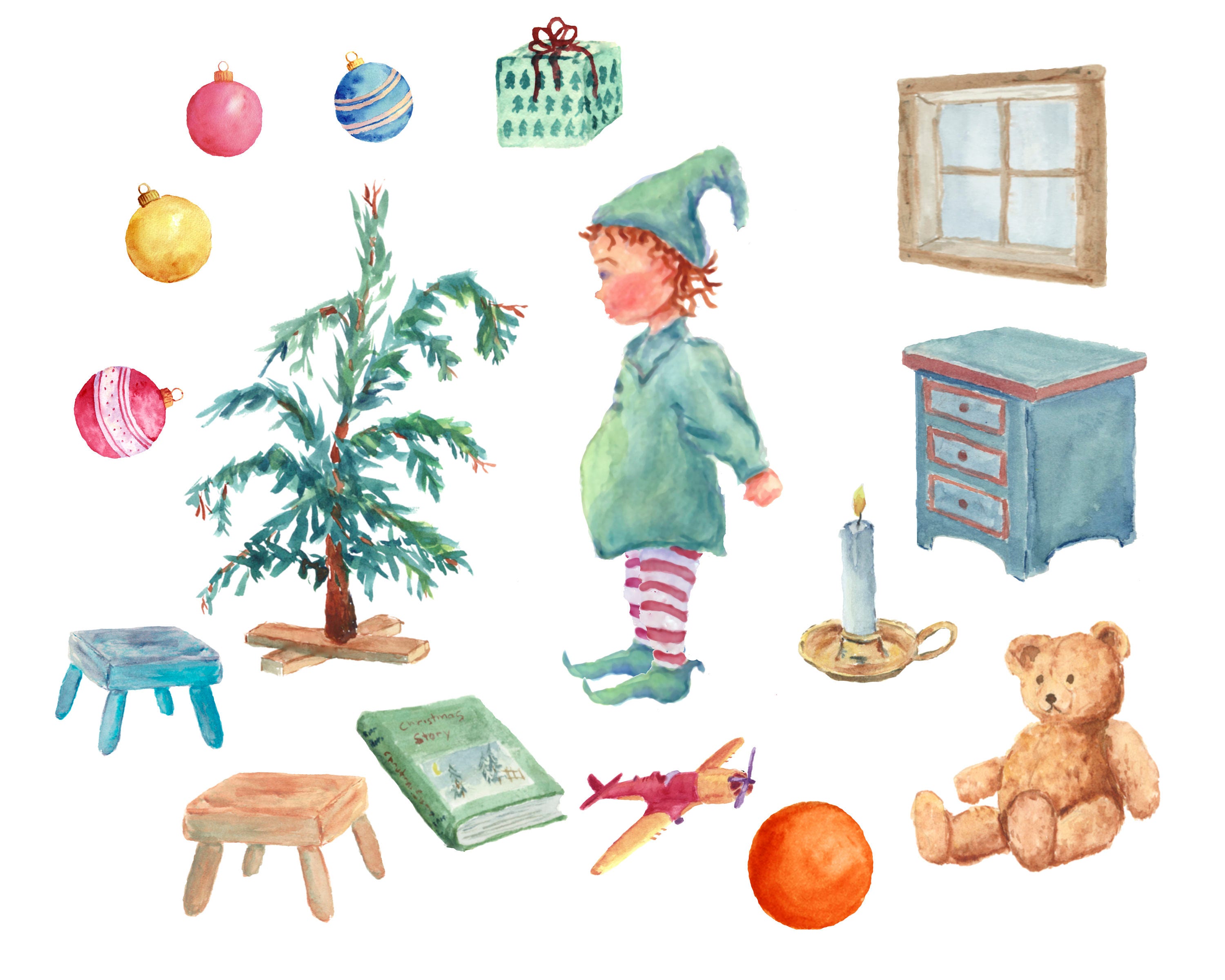 Christmas Watercolor Clipart Christmas Elf Childrens - Etsy