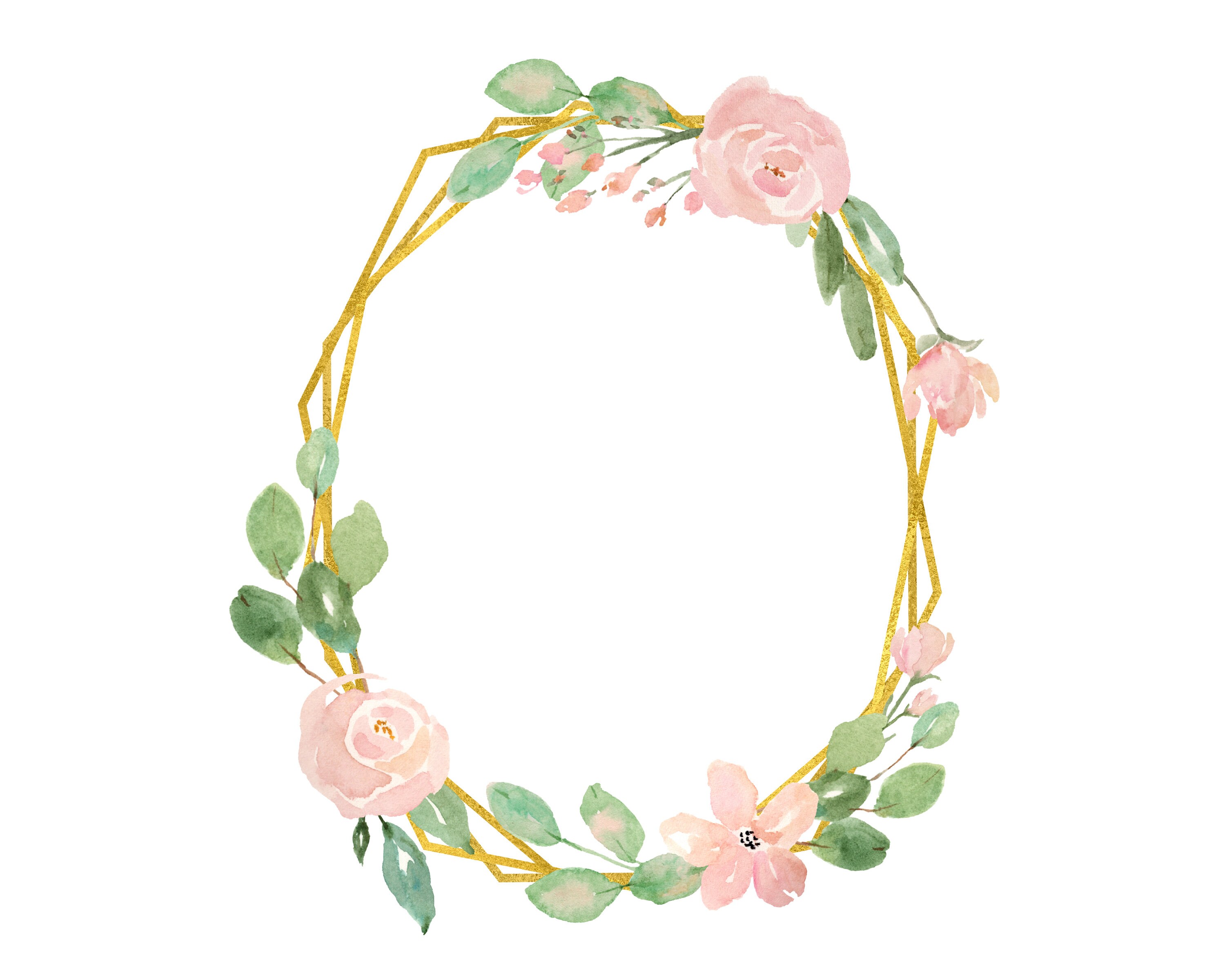 Pink and Gold Floral Frames Geometric Gold Frames With Blush | Etsy