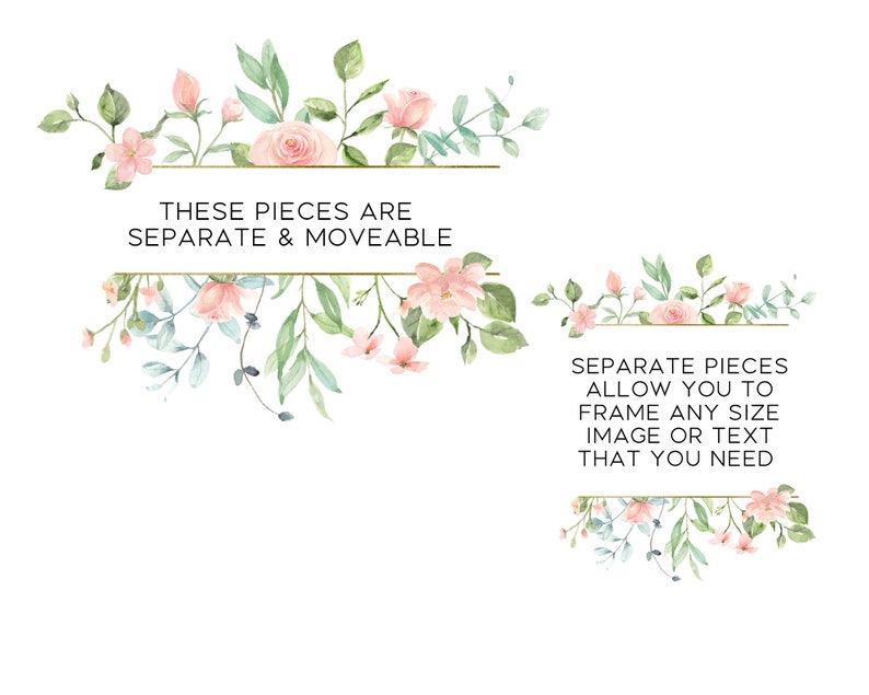 Pink Floral Frames, Gold Geometric Frames With Blush Pink Flowers ...