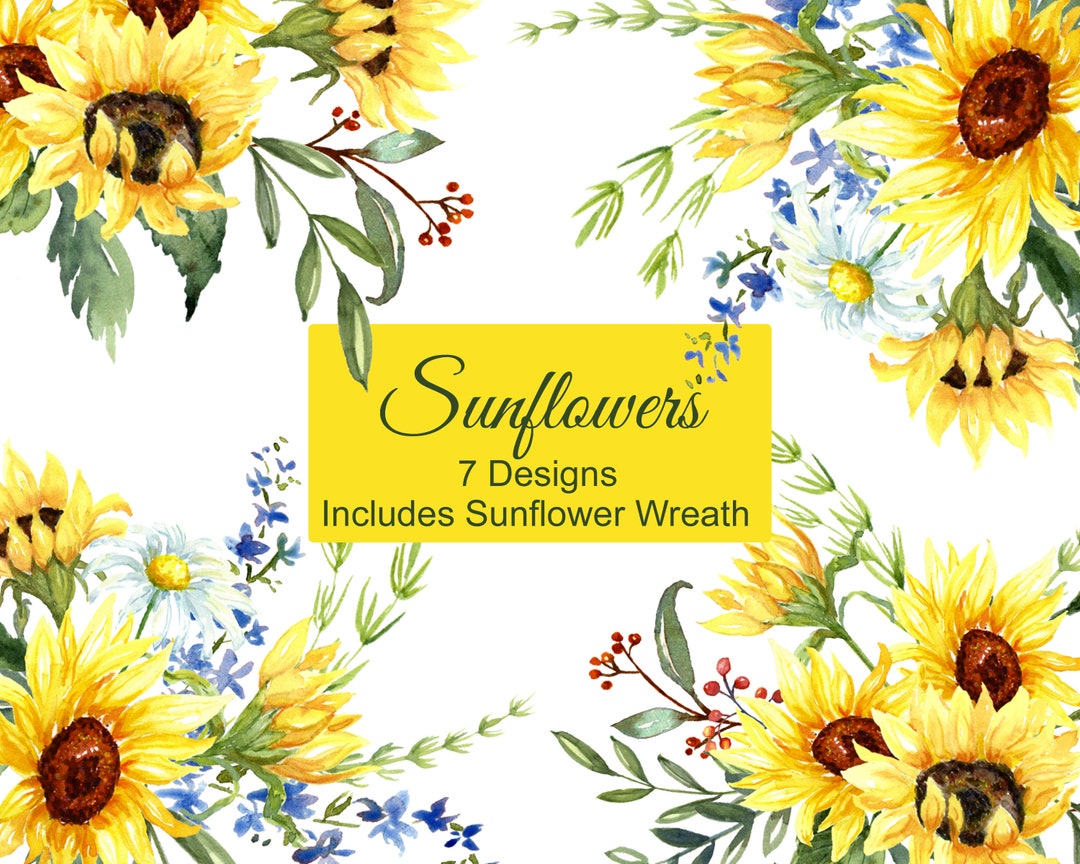 Sunflowers Watercolor Clip Art Includes Sunflowers, Daisies, Larkspur ...