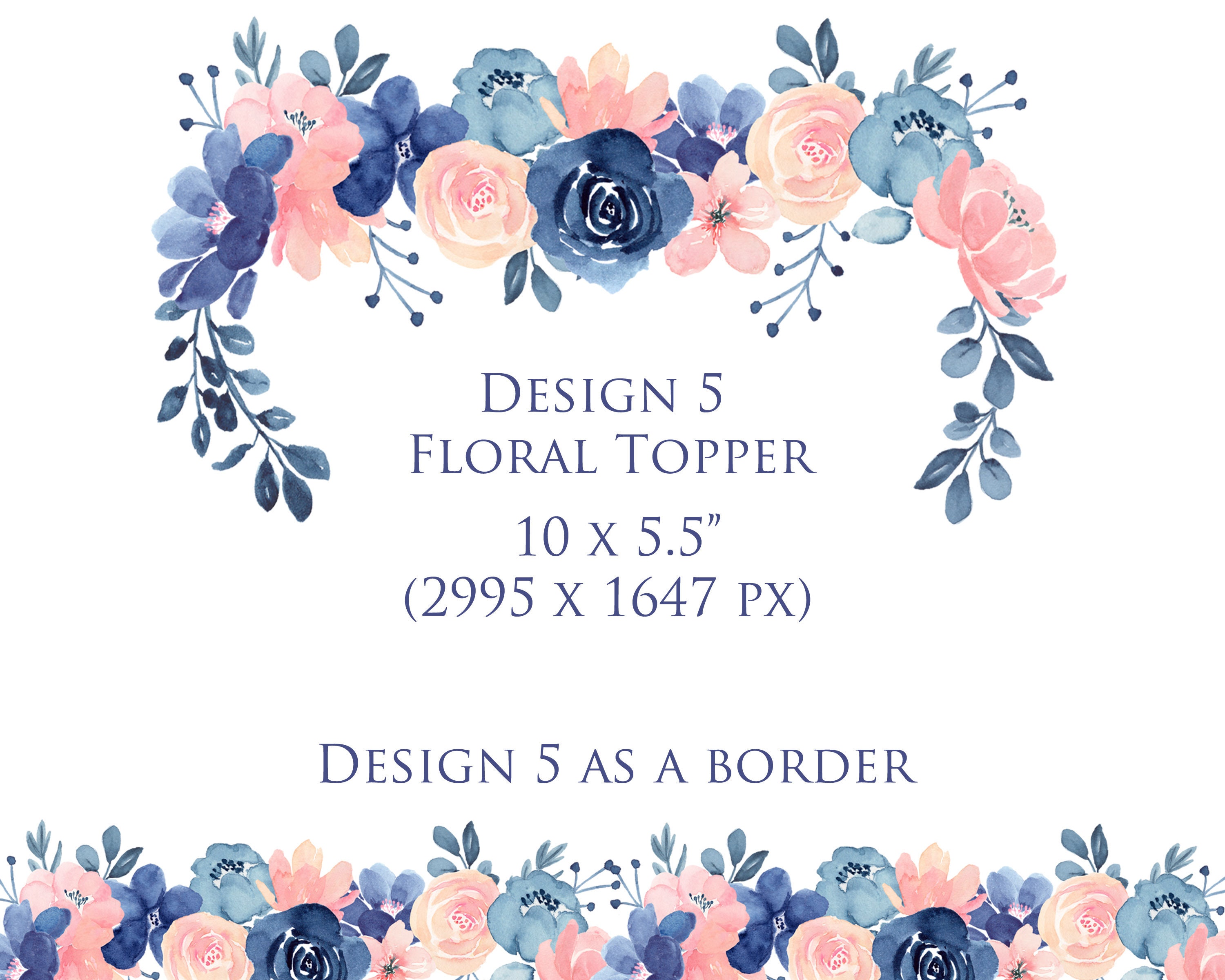Blush & Navy Flowers Nine Designs Floral Topper Border and | Etsy