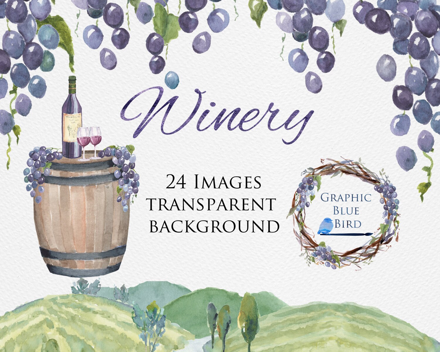 Winery and Vineyard Watercolor Clip Art Set Includes Wine | Etsy