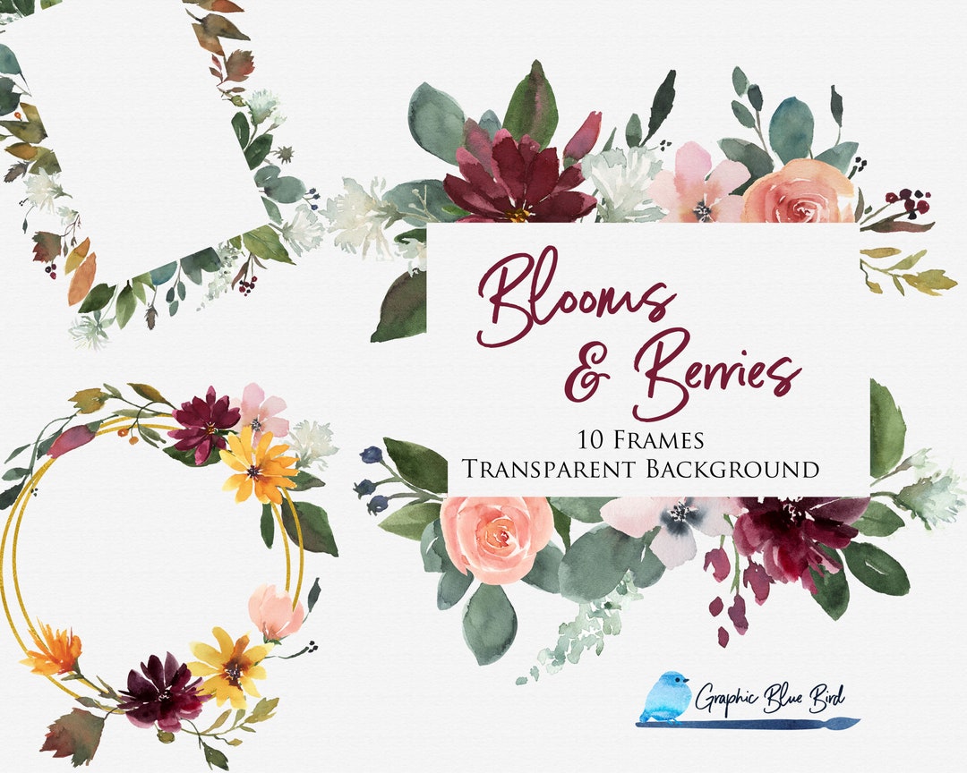 Blooms and Berries, Floral Frames, Burgundy and Blush Frames, Fall ...