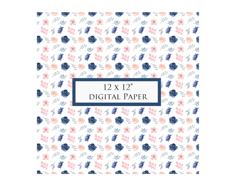 Blush & Navy Floral Clip Art, Individual Elements Set, Navy Blue and ...