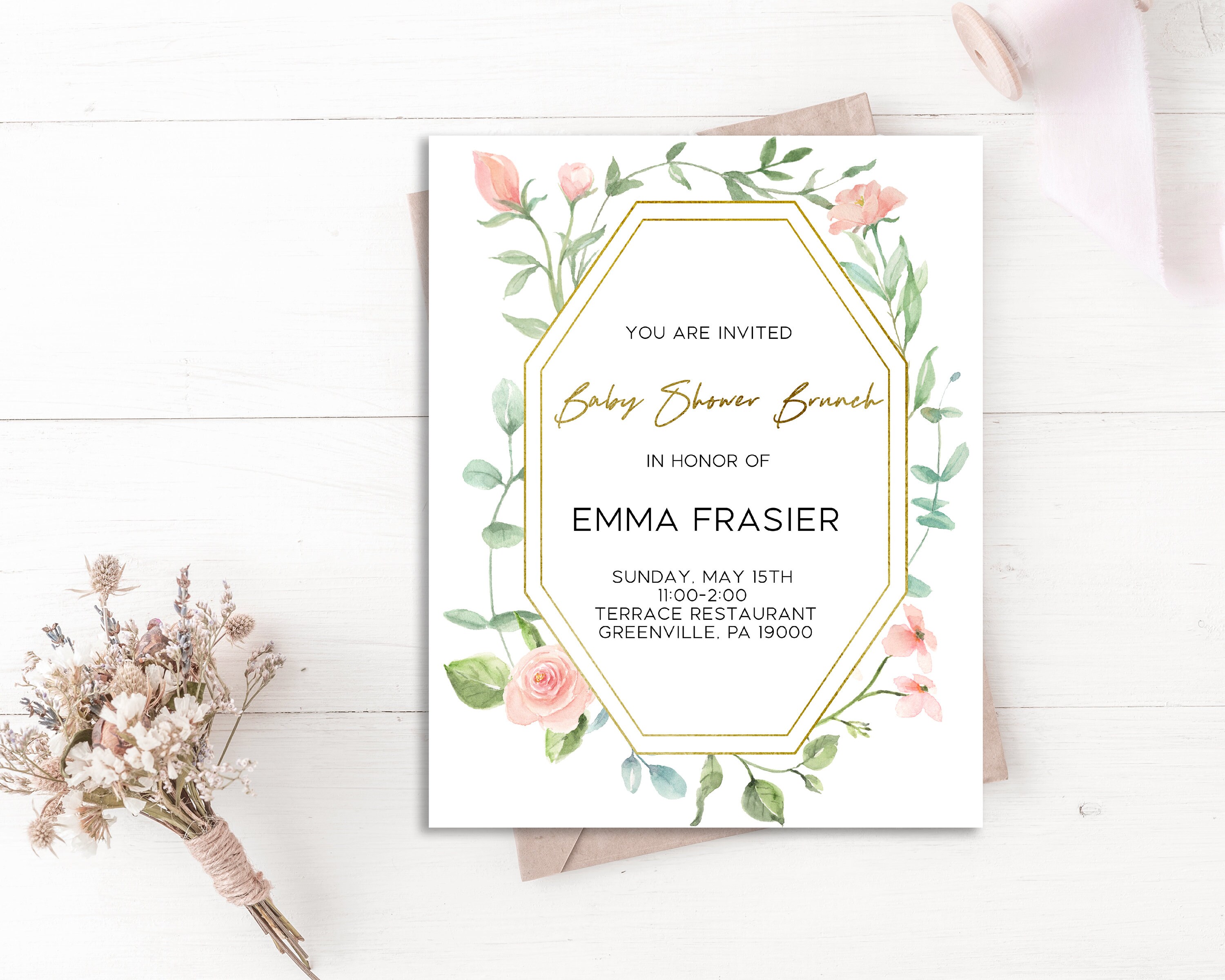 Pink Floral Frames, Gold Geometric Frames With Blush Pink Flowers ...