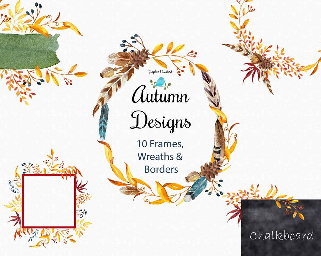 Autumn Wreaths and Frames Watercolor Clip Art Set Includes 10 Wreaths ...