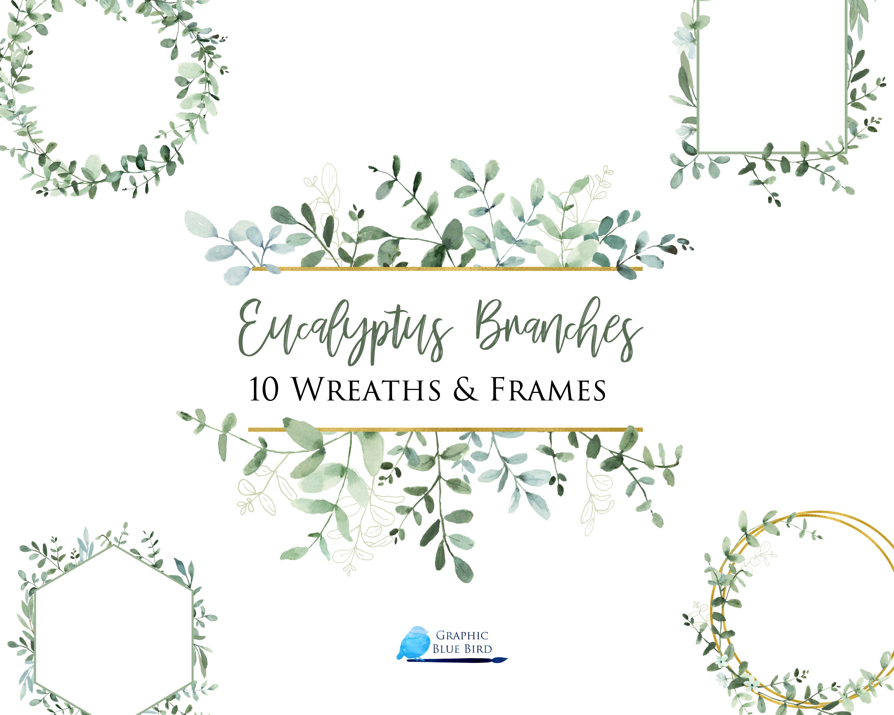 Eucalyptus Branches Wreaths and Frames Greenery Watercolor - Etsy