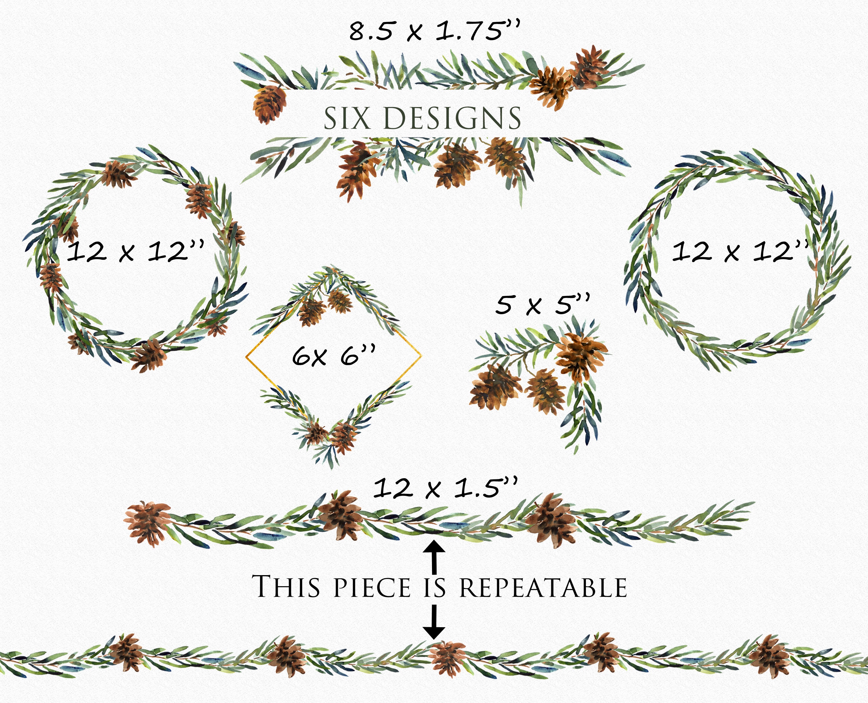 Pine Winter Design Kit Includes Pine Wreaths Frames Borders | Etsy