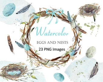 Spring Watercolor Clipart Set: Birds Eggs Nest Spring | Etsy