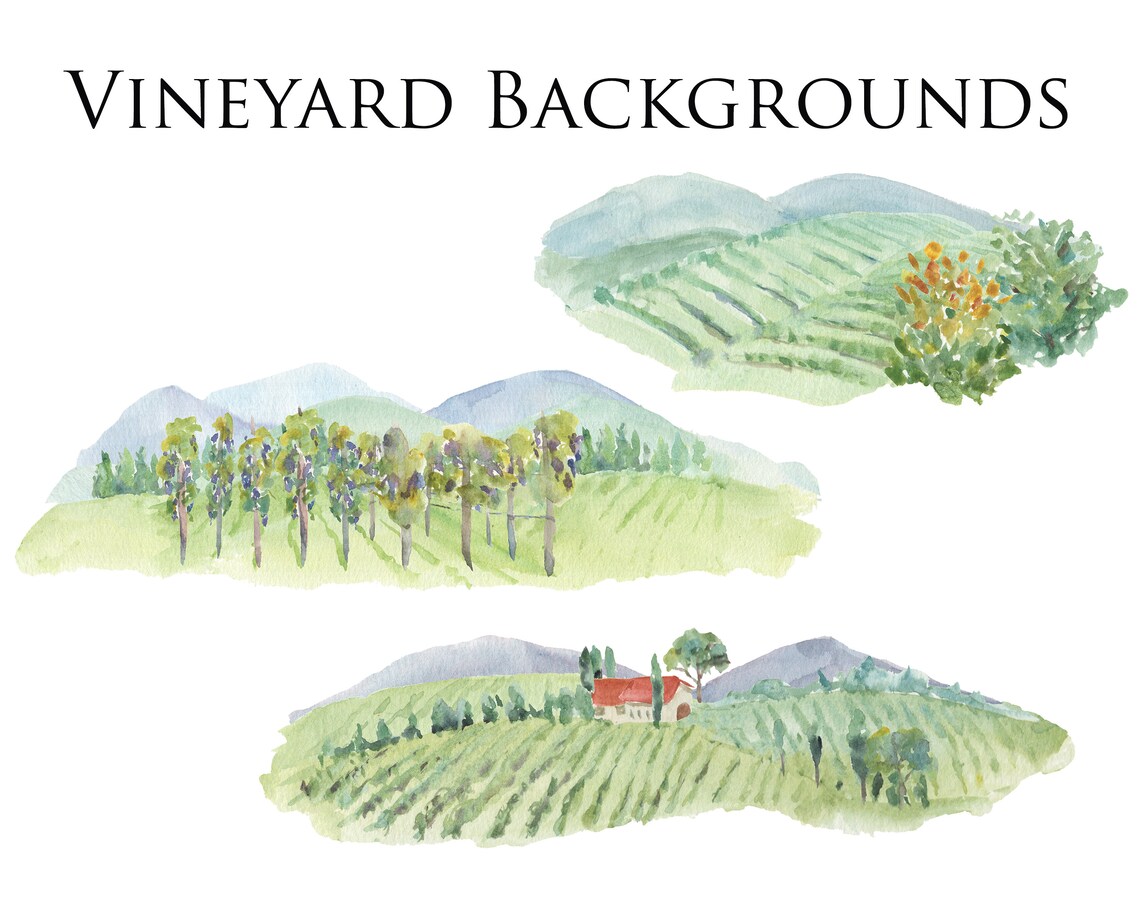 Wine Country Clipart Design Kit, Winery & Vineyard Watercolor Clipart ...