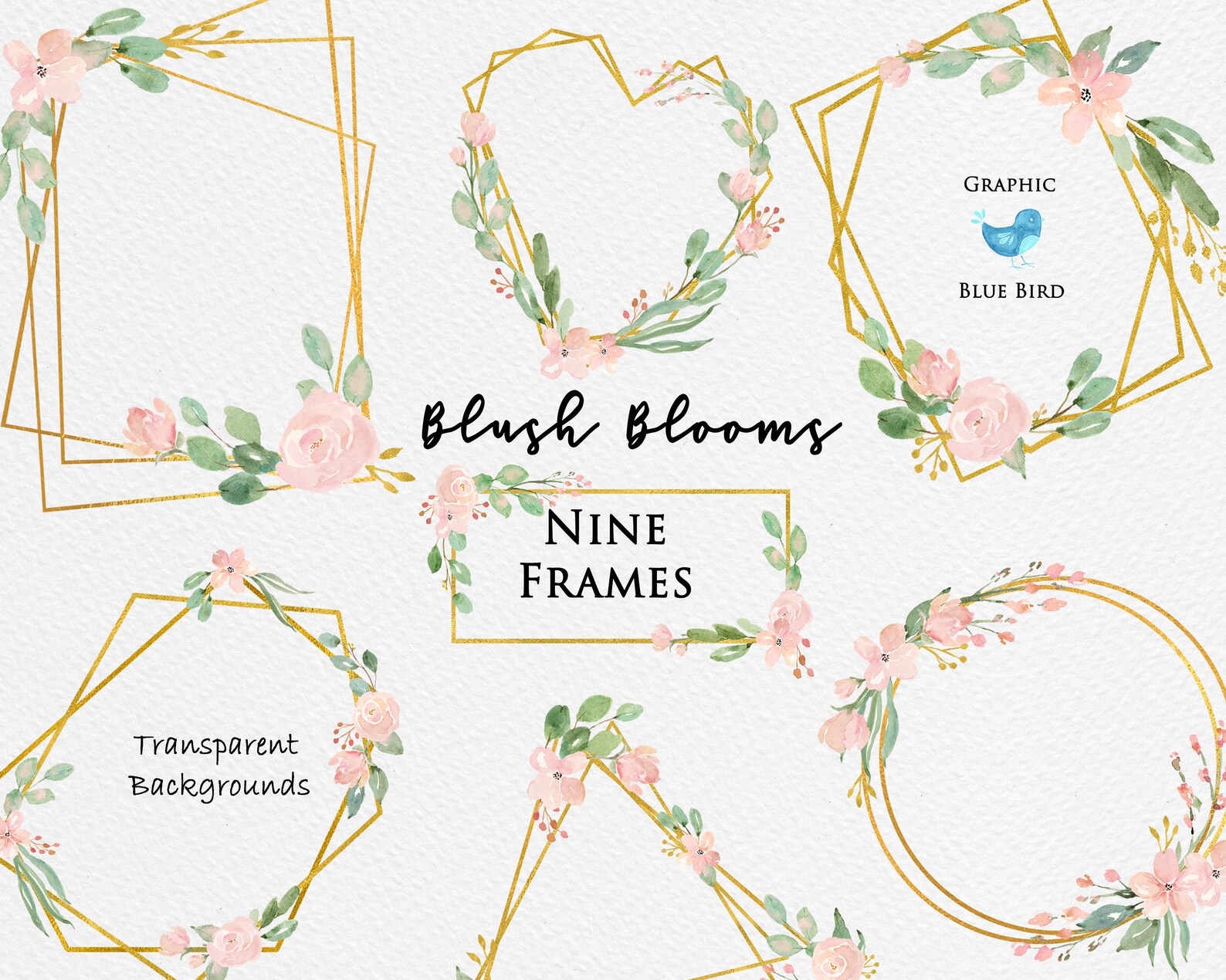 Pink and Gold Floral Frames Geometric Gold Frames With Blush | Etsy